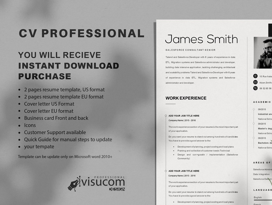 Modèle de CV Word Modèle de CV professionnel CV exécutif - Etsy France