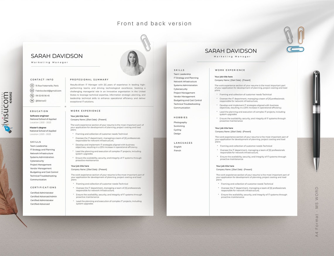 Resume Apple Pages Template, Canva, Microsoft Word, Professional Resume ...