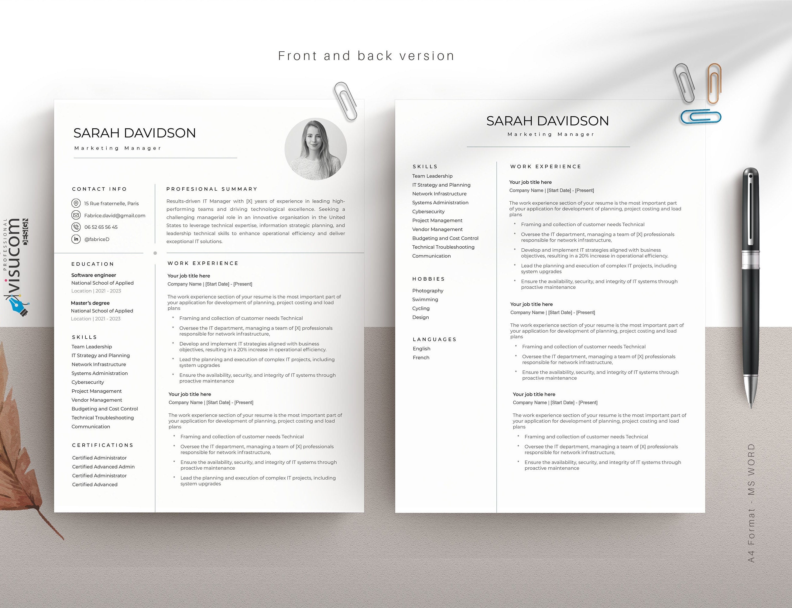 Resume Apple Pages Template, Canva, Microsoft Word, Professional Resume ...