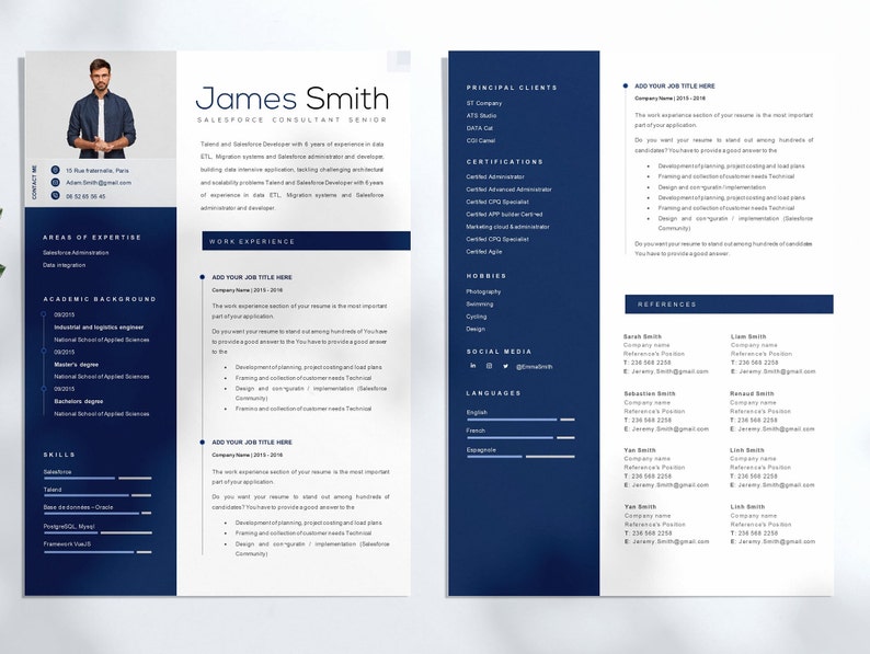 Modèle de CV mot bleu, modèle de CV professionnel, CV exécutif, propre ...