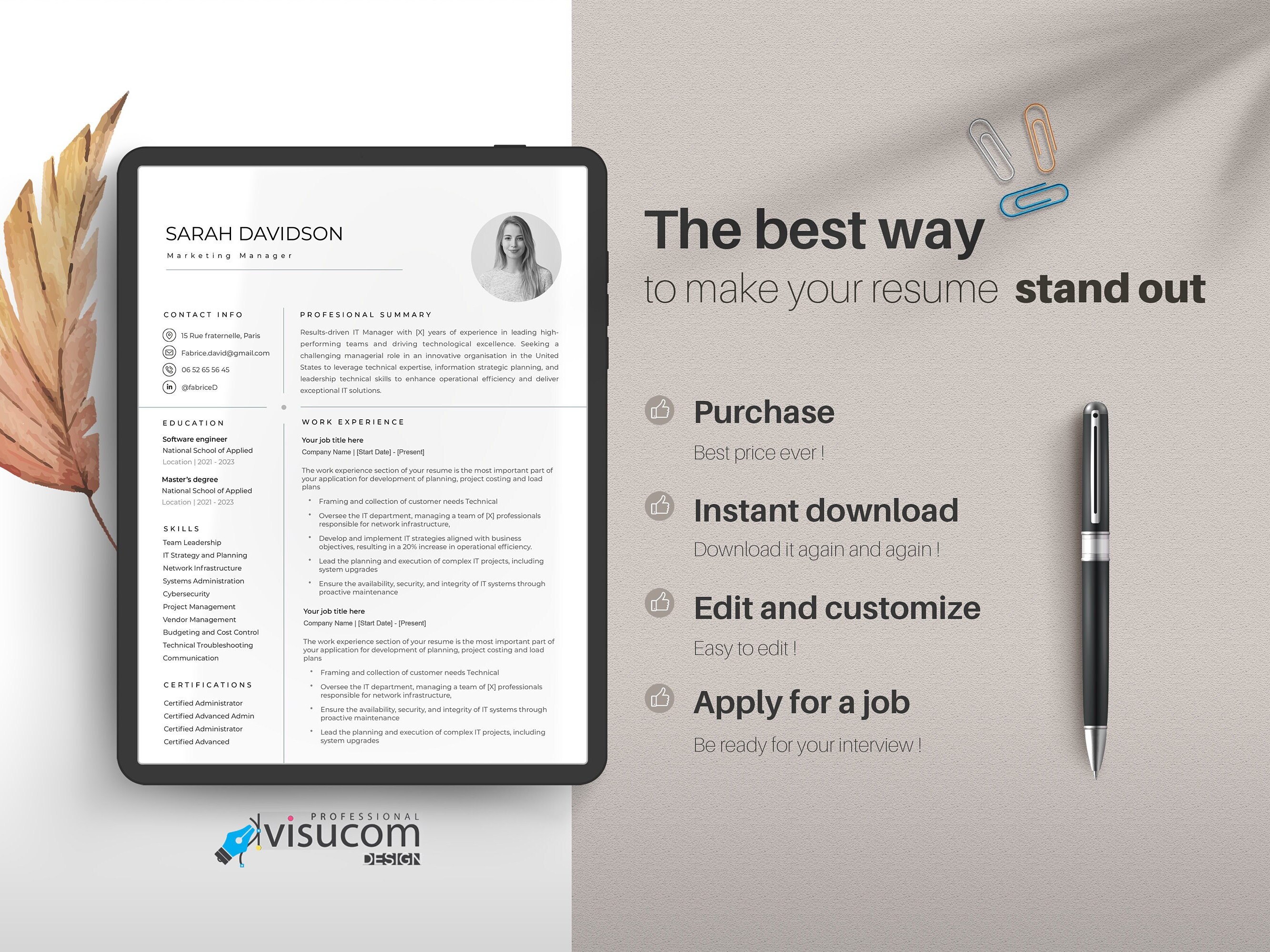 Resume Apple Pages Template, Canva, Microsoft Word, Professional Resume ...