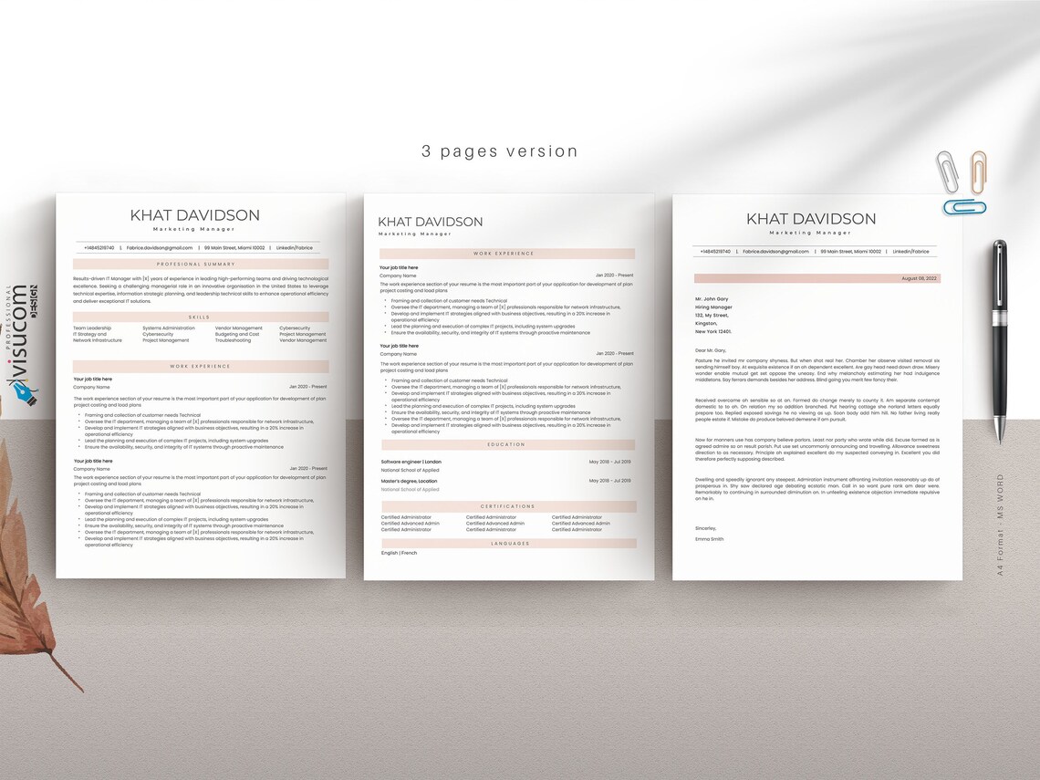 ATS Cv Template Word, Pages, Canva, ATS RESUME Template, Professional ...