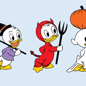 Huey Louie and Dewey in Halloween Witch, Devil, and Ghost With Pumpkin ...