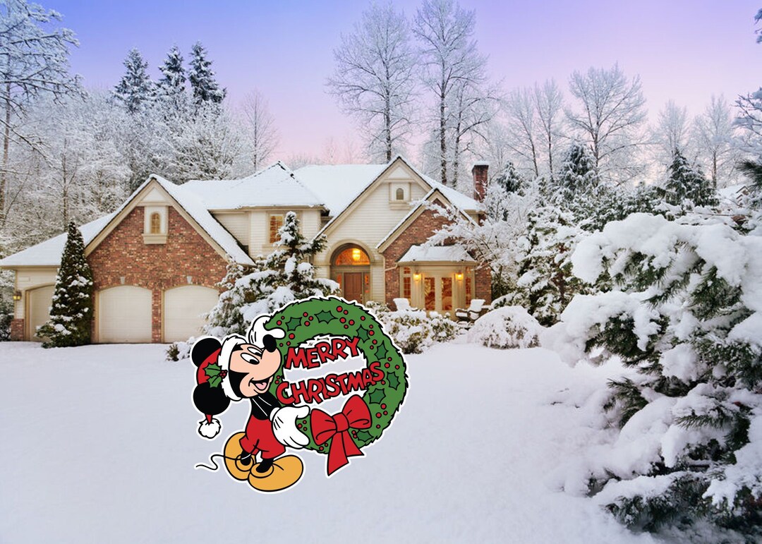 Mickey Mouse With Merry Christmas Wreath Yard Sign Cut Out - Etsy