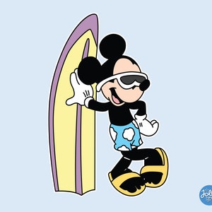 Mickey Mouse With Surfboard, Donald in Bathing Suit, Pluto With Beach ...