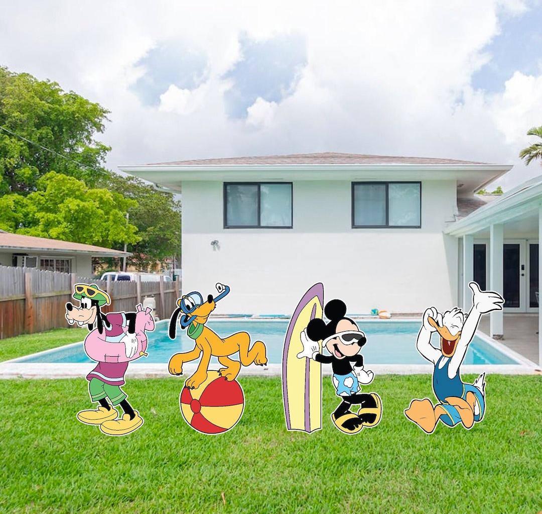 Mickey Mouse With Surfboard, Donald in Bathing Suit, Pluto With Beach ...