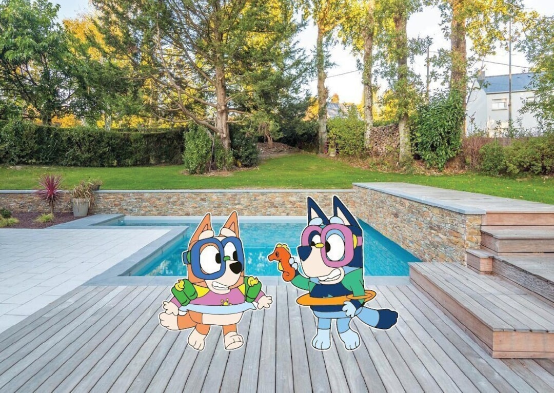 Summer Bluey and Bingo With Inflatables Seahorse Beach Pool Party Prop ...