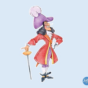 Watercolor Peter Pan and the Lost Boys Captain Hook Tick Tock Crocodile ...