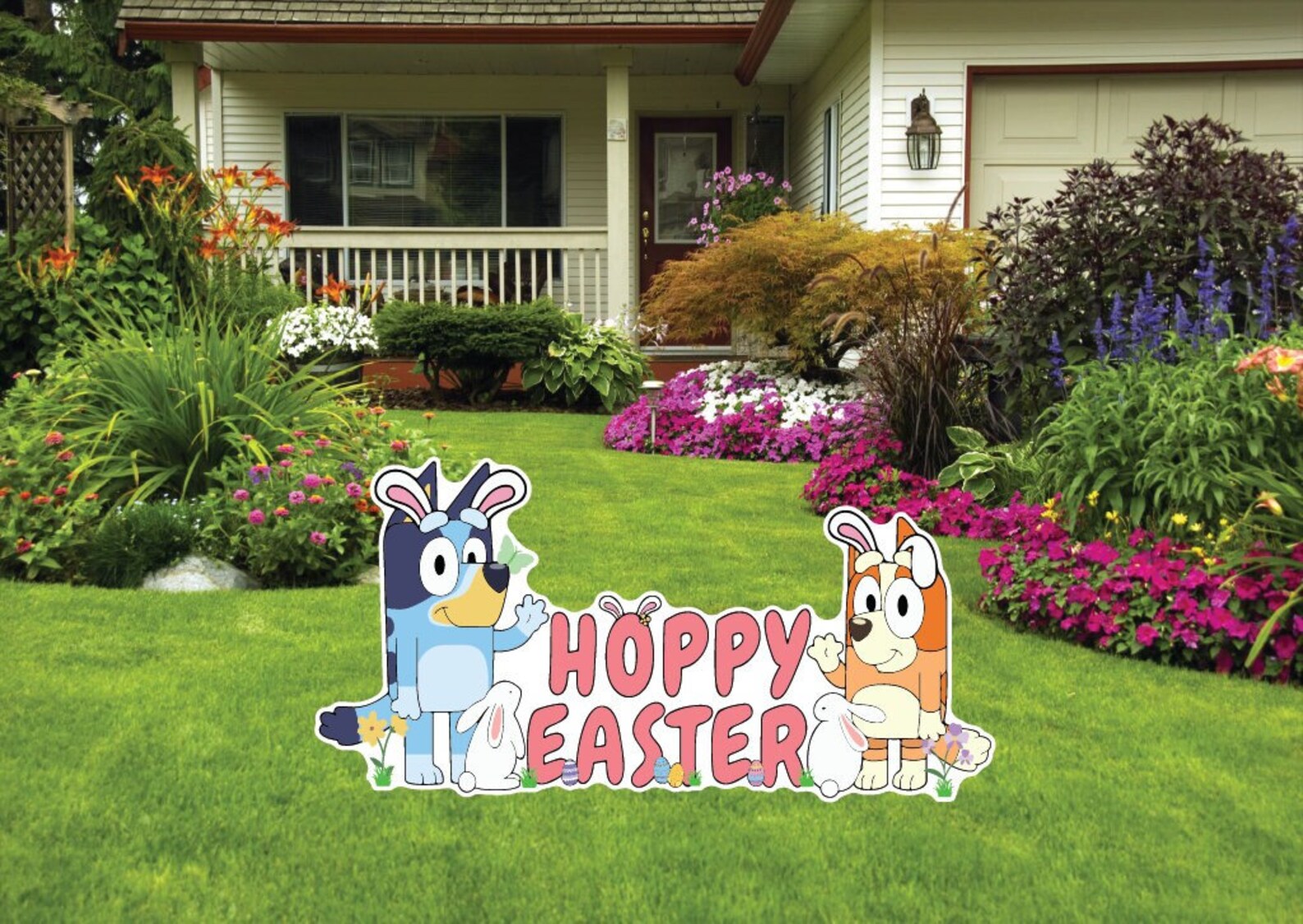 Bluey Bingo Happy Hoppy Easter Spring Decoration Bunnies Floral Eggs ...