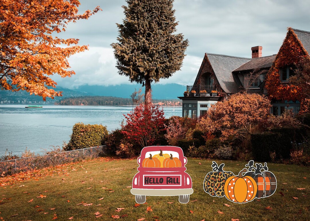 Hello Fall Pick up Truck and Thanksgiving Inspired Pumpkins Yard Sign ...