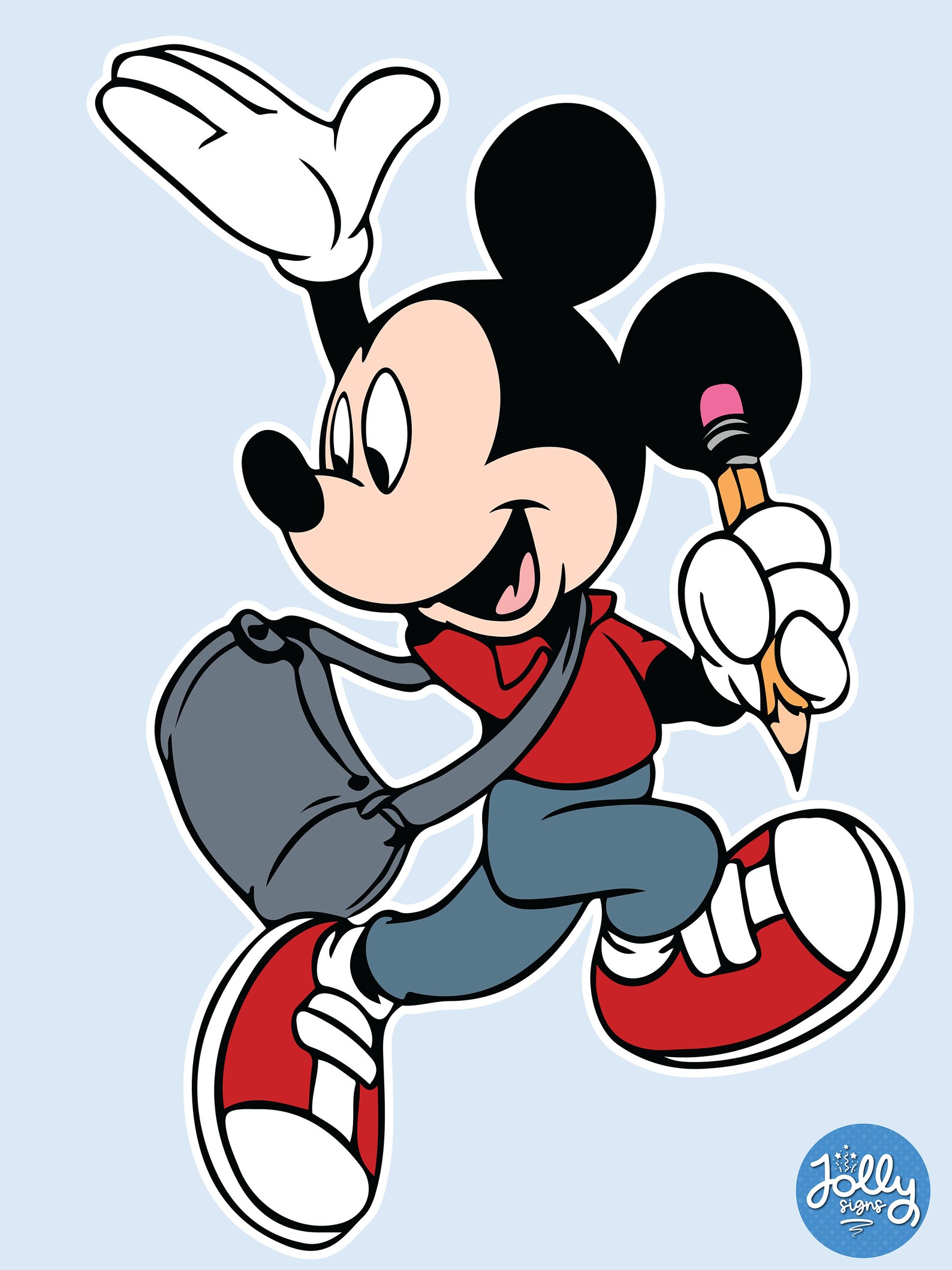 Mickey Mouse With Bag and Pencil Running Back to School Yard - Etsy