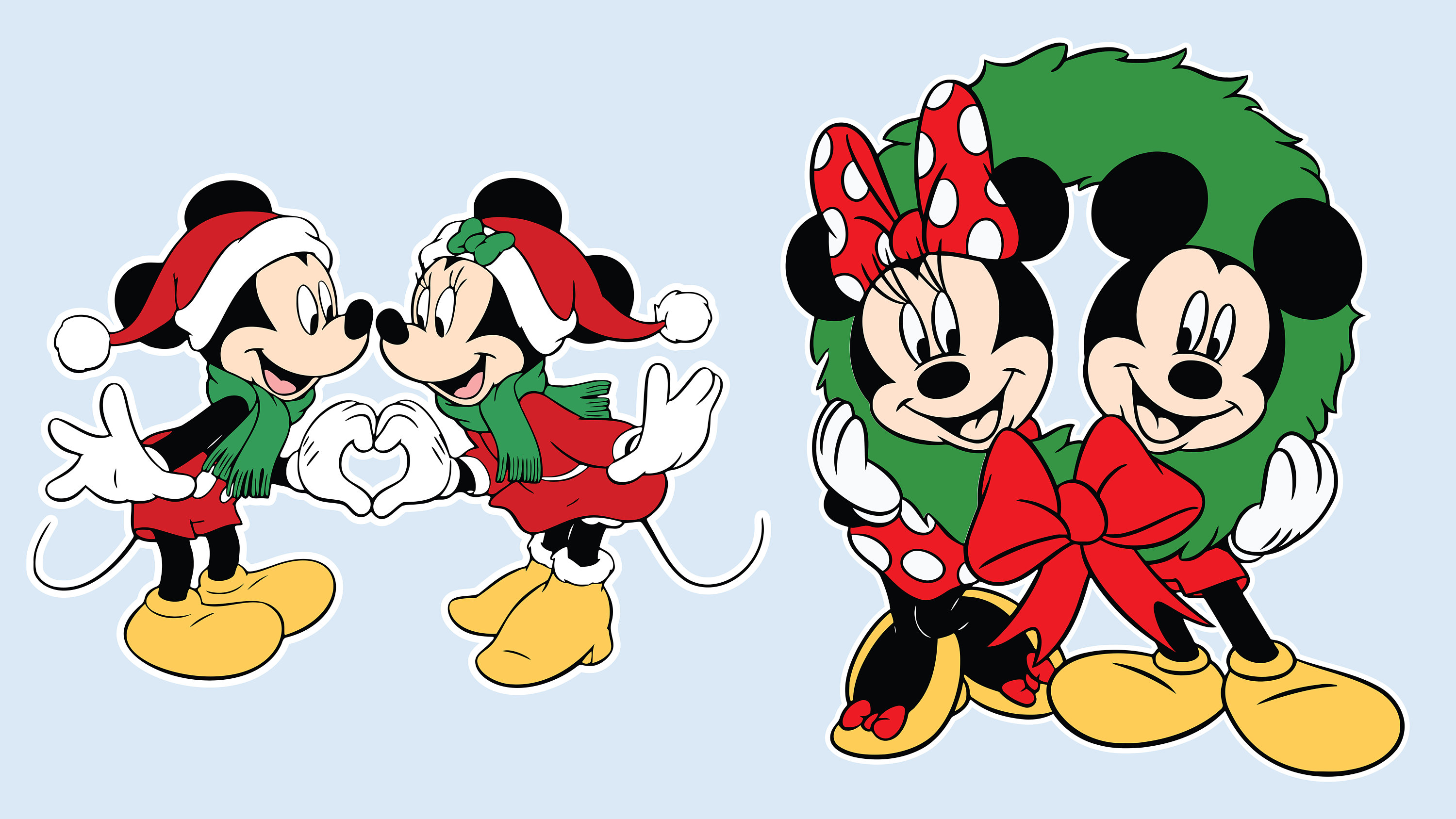 Mickey Mouse and Minnie Mouse Christmas Love and With Wreath - Etsy
