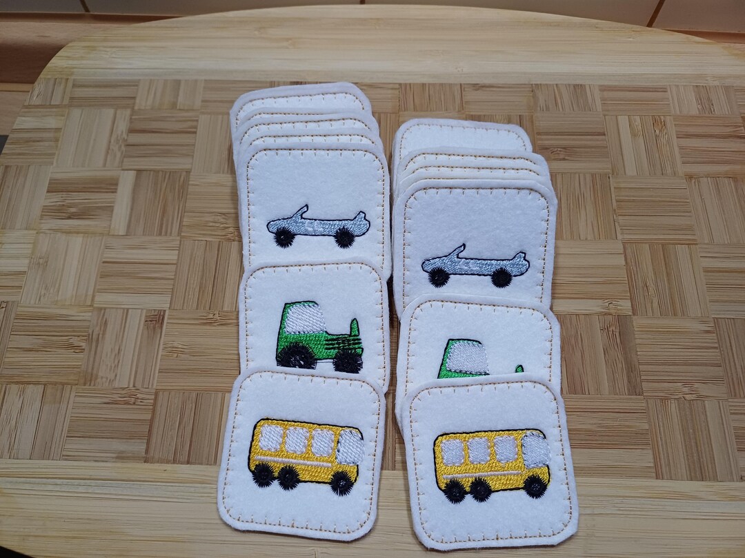 Memory Vehicles "cars" - 18 Cards - Embroidered - Upcycling - Handcraft ...
