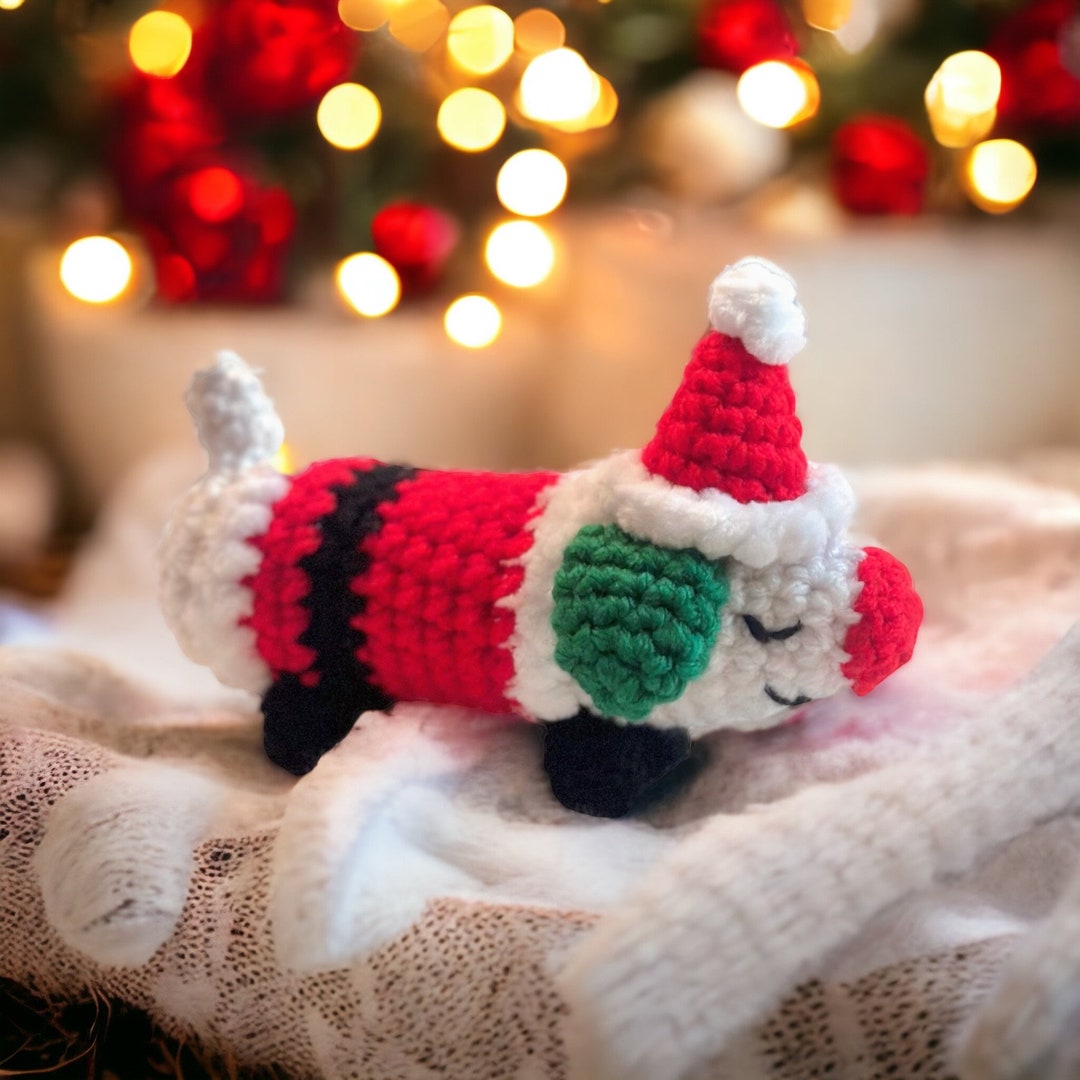Santa Christmas Long Dog Plush / Crochet Long Dog Finished Toy ...
