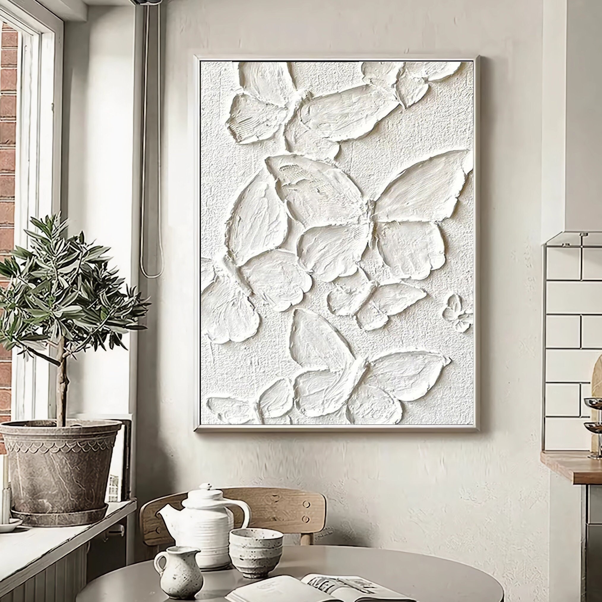 White Texture Butterfly Oil Painting Abstract Butterfly Painting ...
