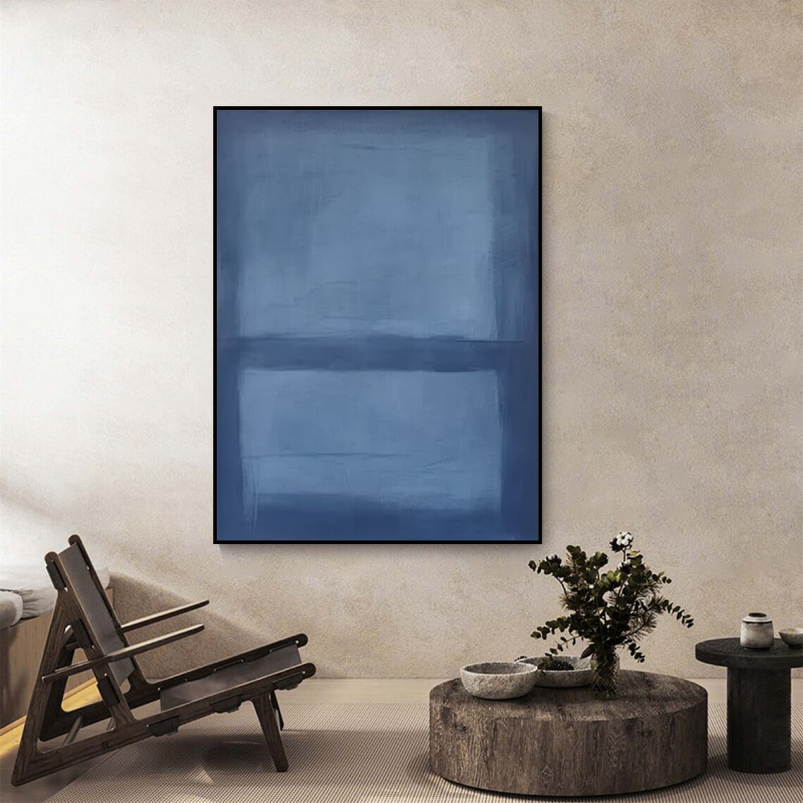 Large Blue Abstract Art Blue Wabi Sabi Wall Art Blue Oil Painting Blue ...