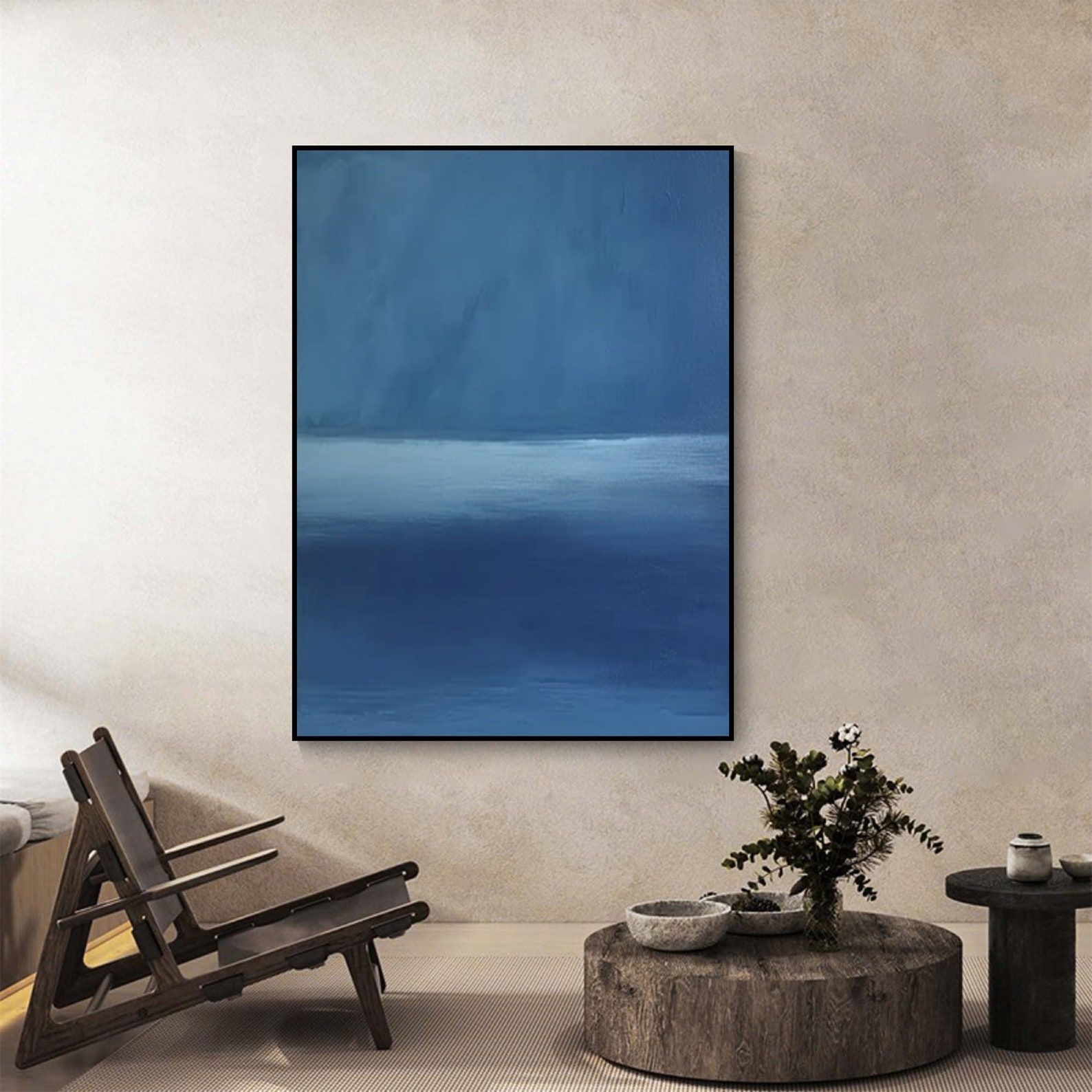 Modern Blue Abstract Painting Blue Abstract Art Blue Wabi-sabi Wall Art ...