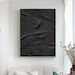 Large Pure Black Textured Abstract Painting Black 3D Plaster Minimalist ...