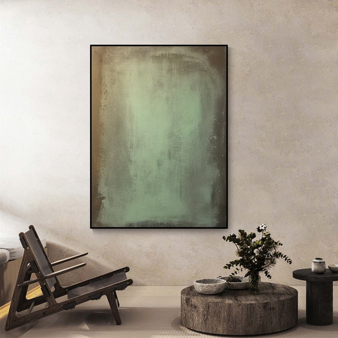 Large Green Gray Abstract Painting Green Wabi Sabi Wall Art Green ...