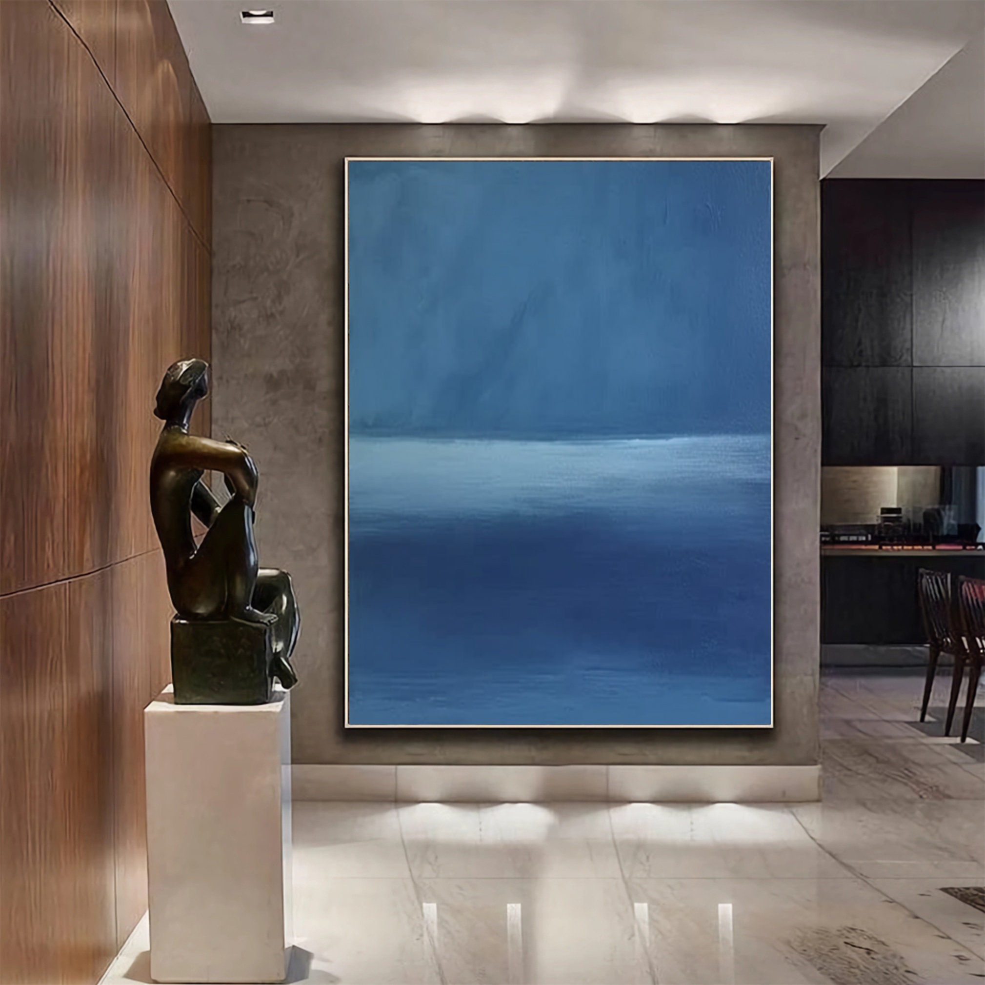 Modern Blue Abstract Painting Blue Abstract Art Blue Wabi-sabi Wall Art ...