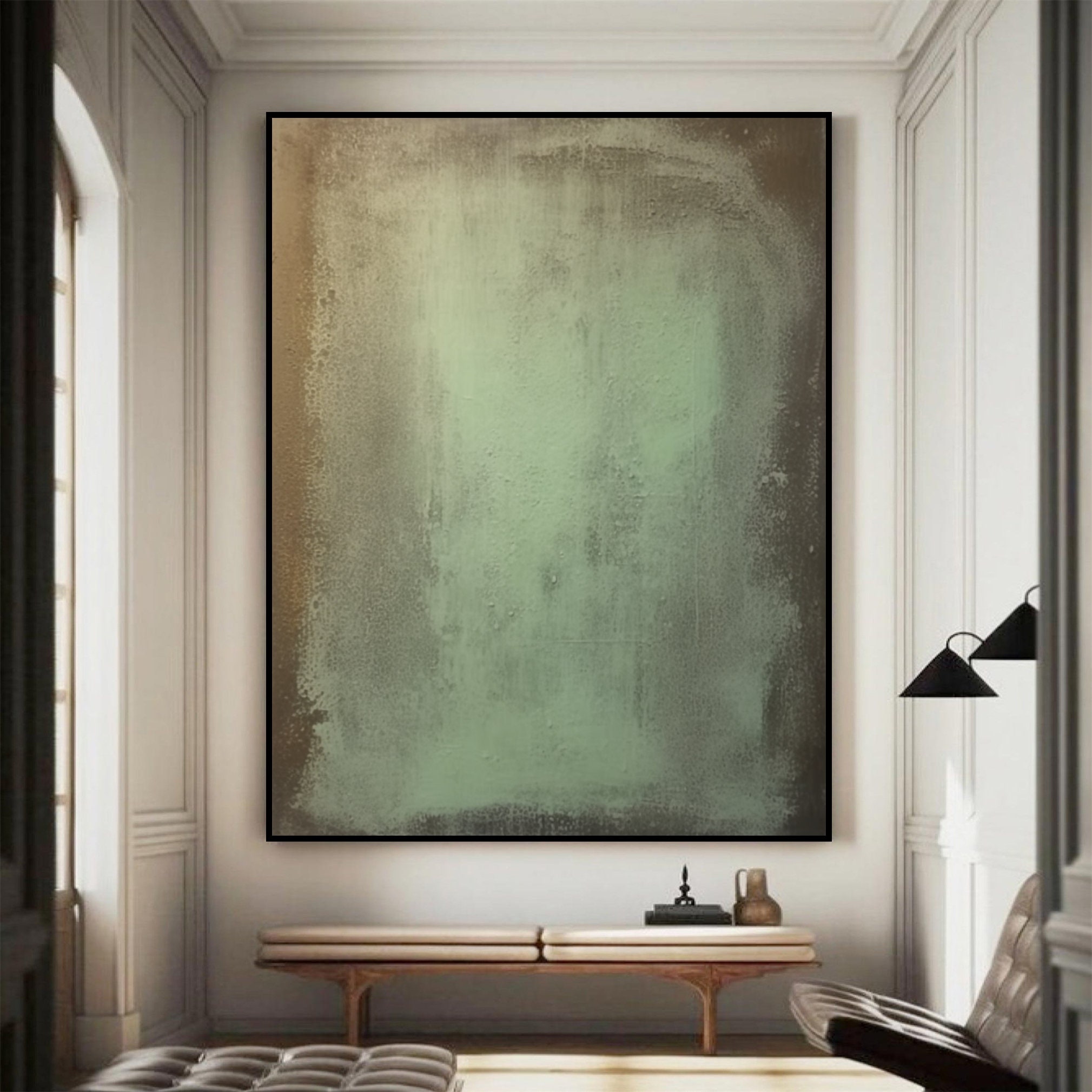 Large Green Gray Abstract Painting Green Wabi Sabi Wall Art Green ...
