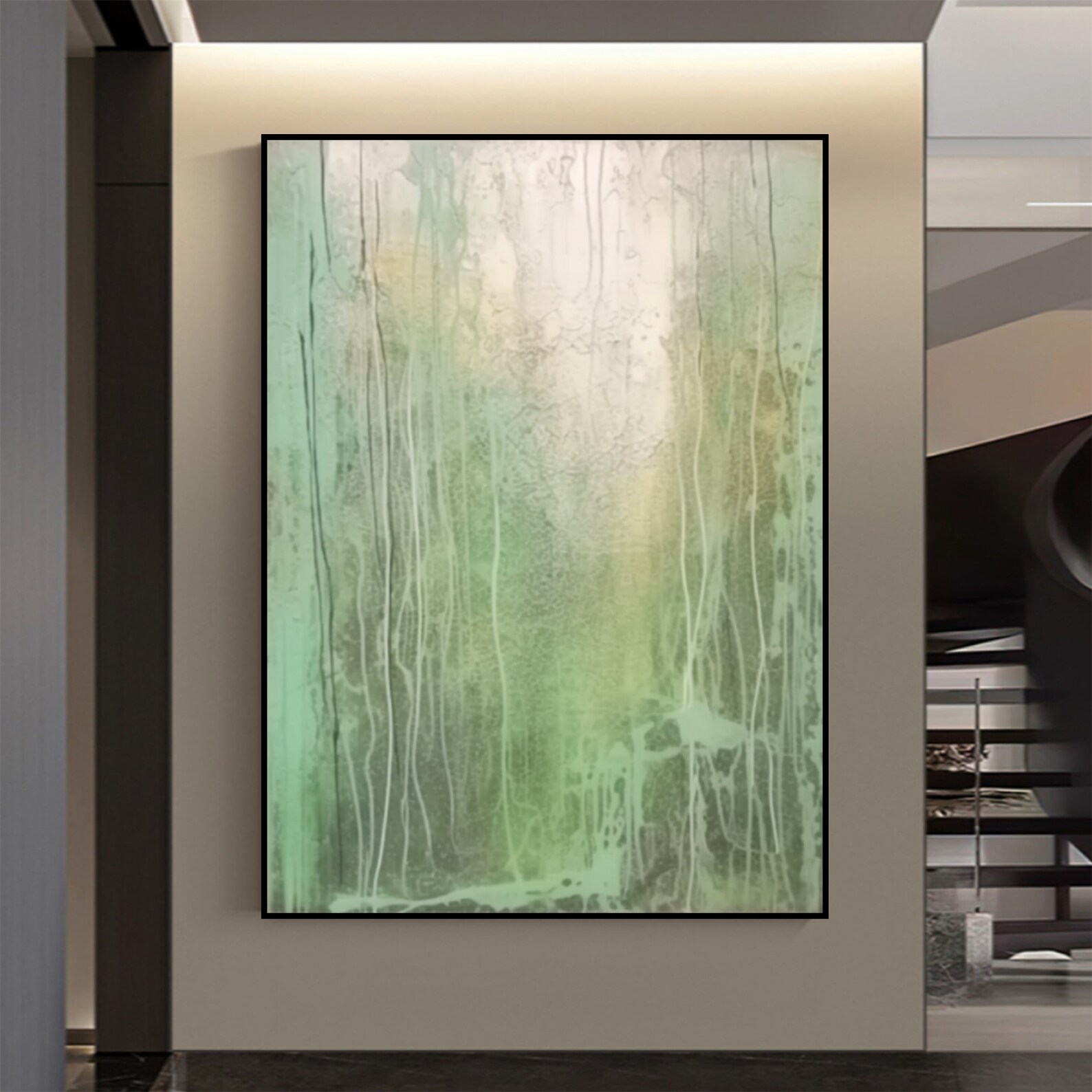 Green Minimalist Wall Painting Green Beige Abstract Art Green Wabi-sabi ...