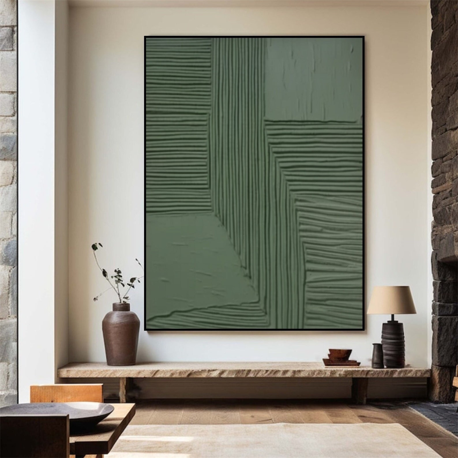Large Green Texture Abstract Painting Green Minimalist Painting Green ...