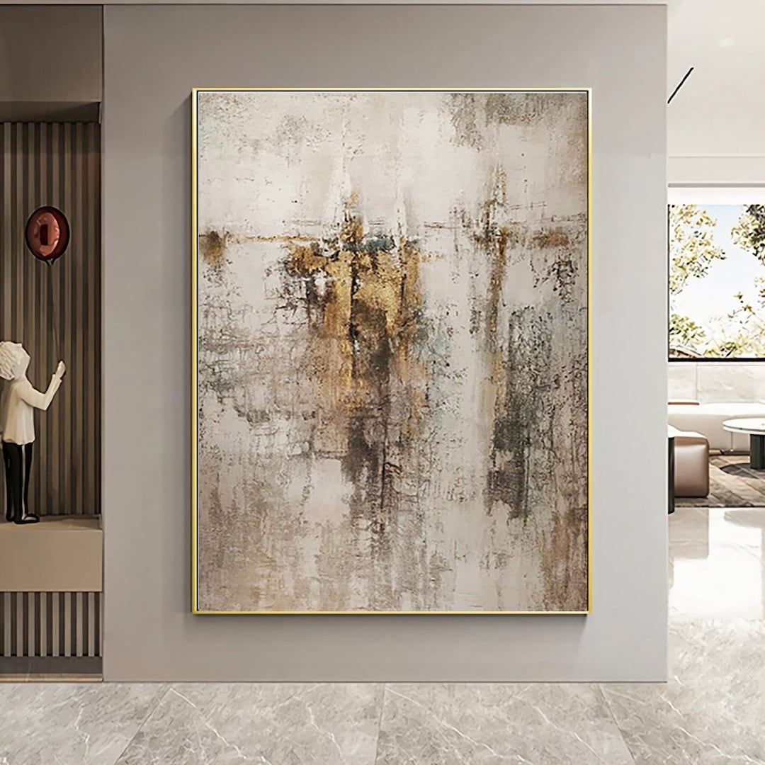 Large Original Beige Brown Gold Abstract Painting Beige Plaster ...
