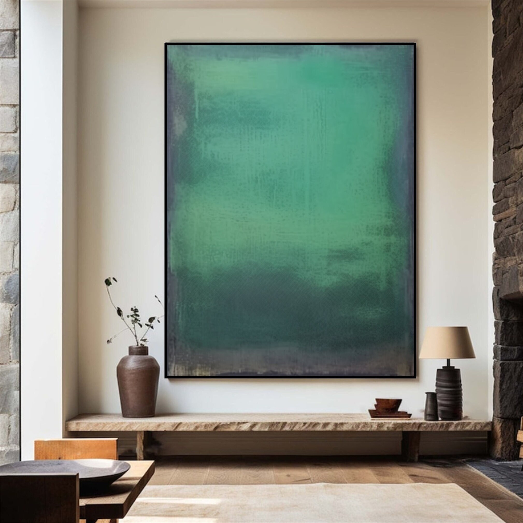 Large Modern Green Abstract Painting Green Gray Abstract Wall Art Green ...