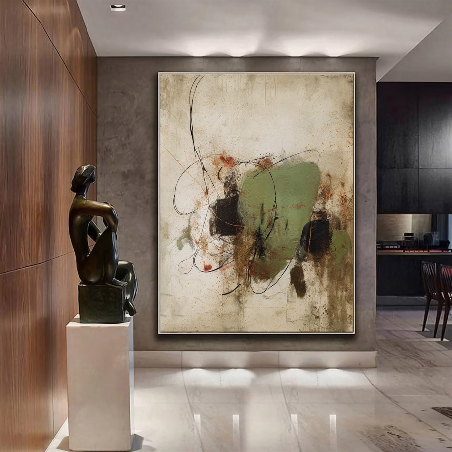 Green Beige Abstract Painting Green Minimalist Wall Art Beige Wabi Sabi ...