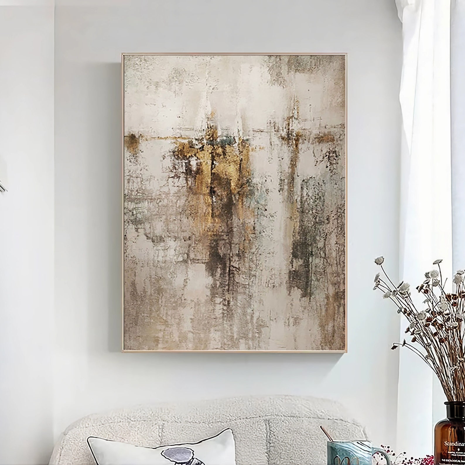 Large Original Beige Brown Gold Abstract Painting Beige Plaster ...