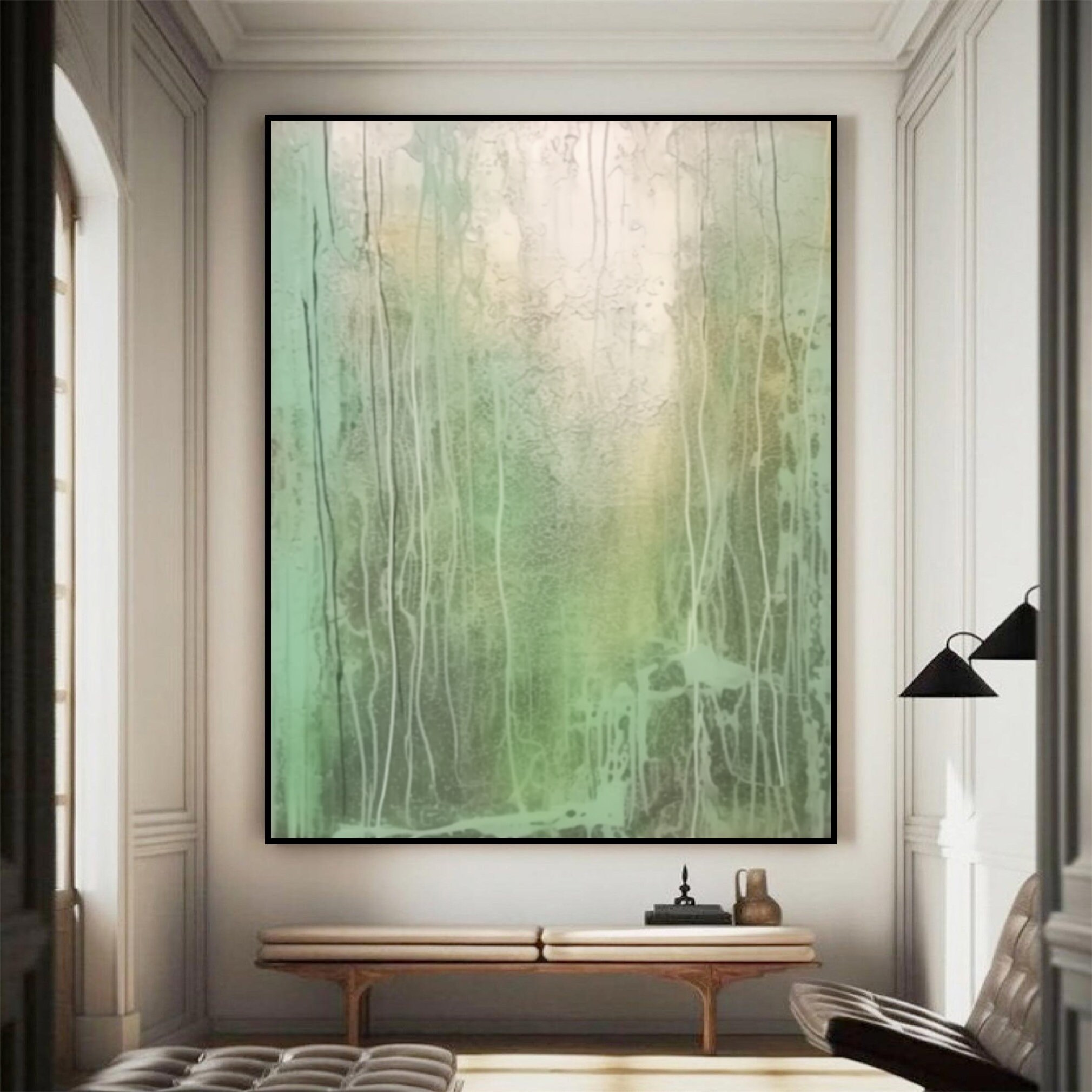 Green Minimalist Wall Painting Green Beige Abstract Art Green Wabi-sabi ...