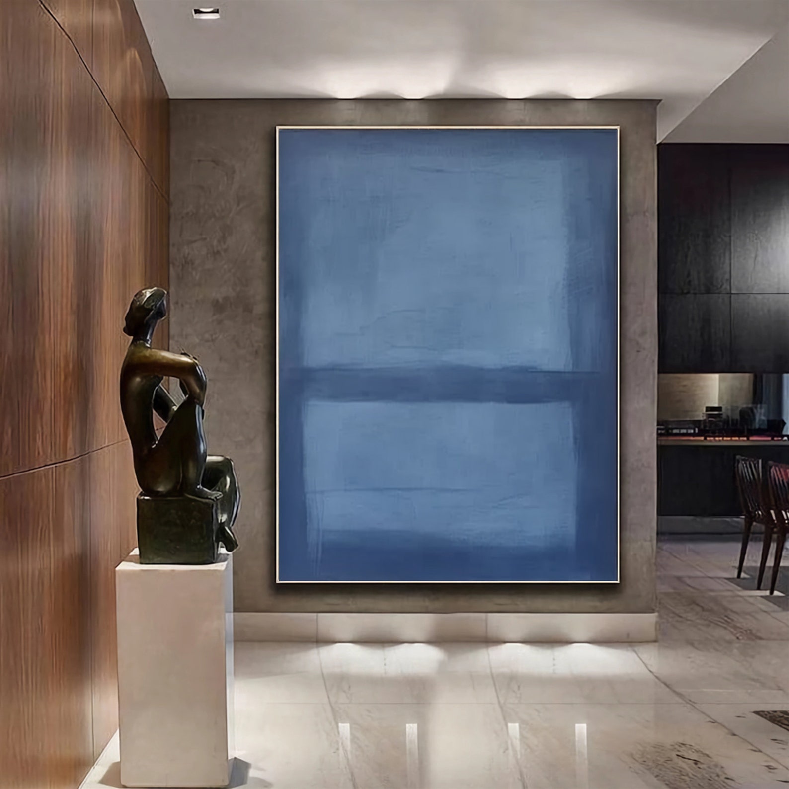 Large Blue Abstract Art Blue Wabi Sabi Wall Art Blue Oil Painting Blue ...