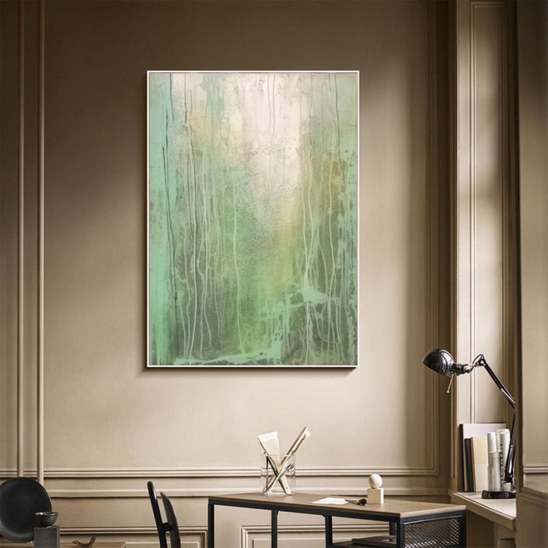 Green Minimalist Wall Painting Green Beige Abstract Art Green Wabi-sabi ...