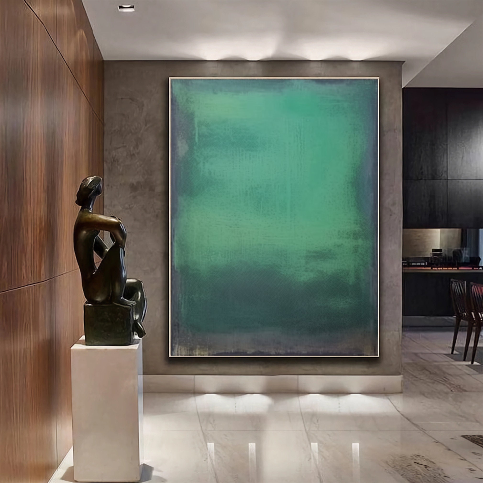 Large Modern Green Abstract Painting Green Gray Abstract Wall Art Green ...