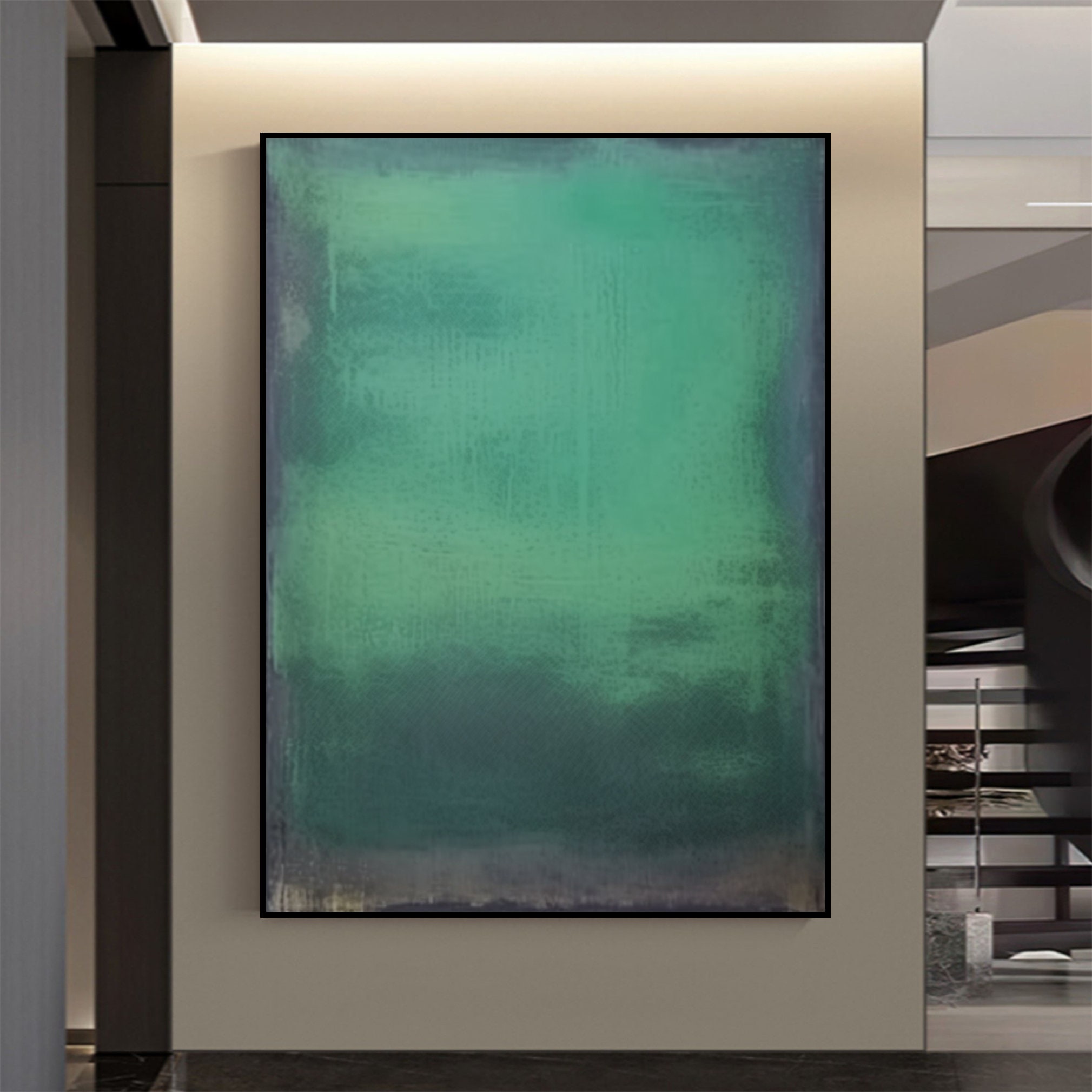 Large Modern Green Abstract Painting Green Gray Abstract Wall Art Green ...