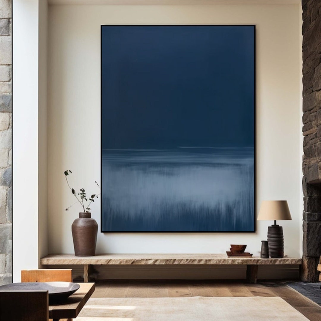 Large Blue Abstract Wall Painting Blue Minimalist Painting Blue ...