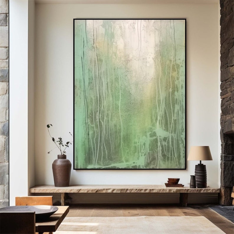 Green Minimalist Wall Painting Green Beige Abstract Art Green Wabi-sabi ...