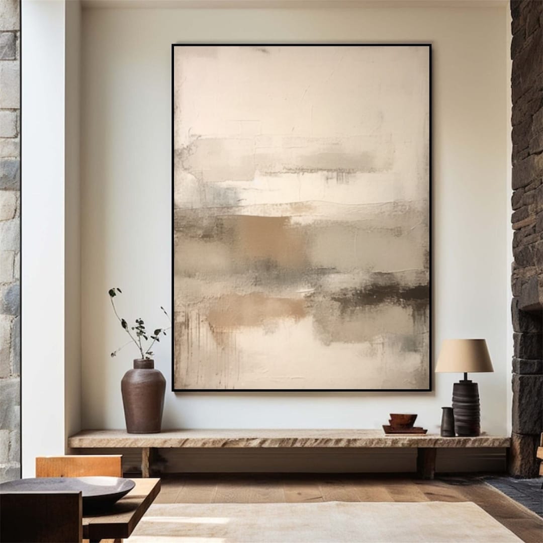 Black Beige Abstract Painting Beige Wabi-sabi Wall Art Large Beige ...