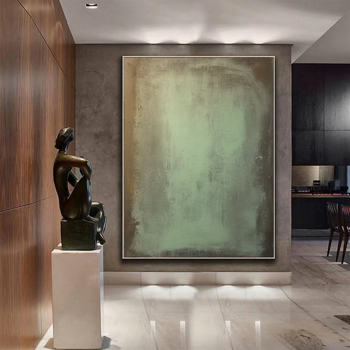 Large Green Gray Abstract Painting Green Wabi Sabi Wall Art Green ...