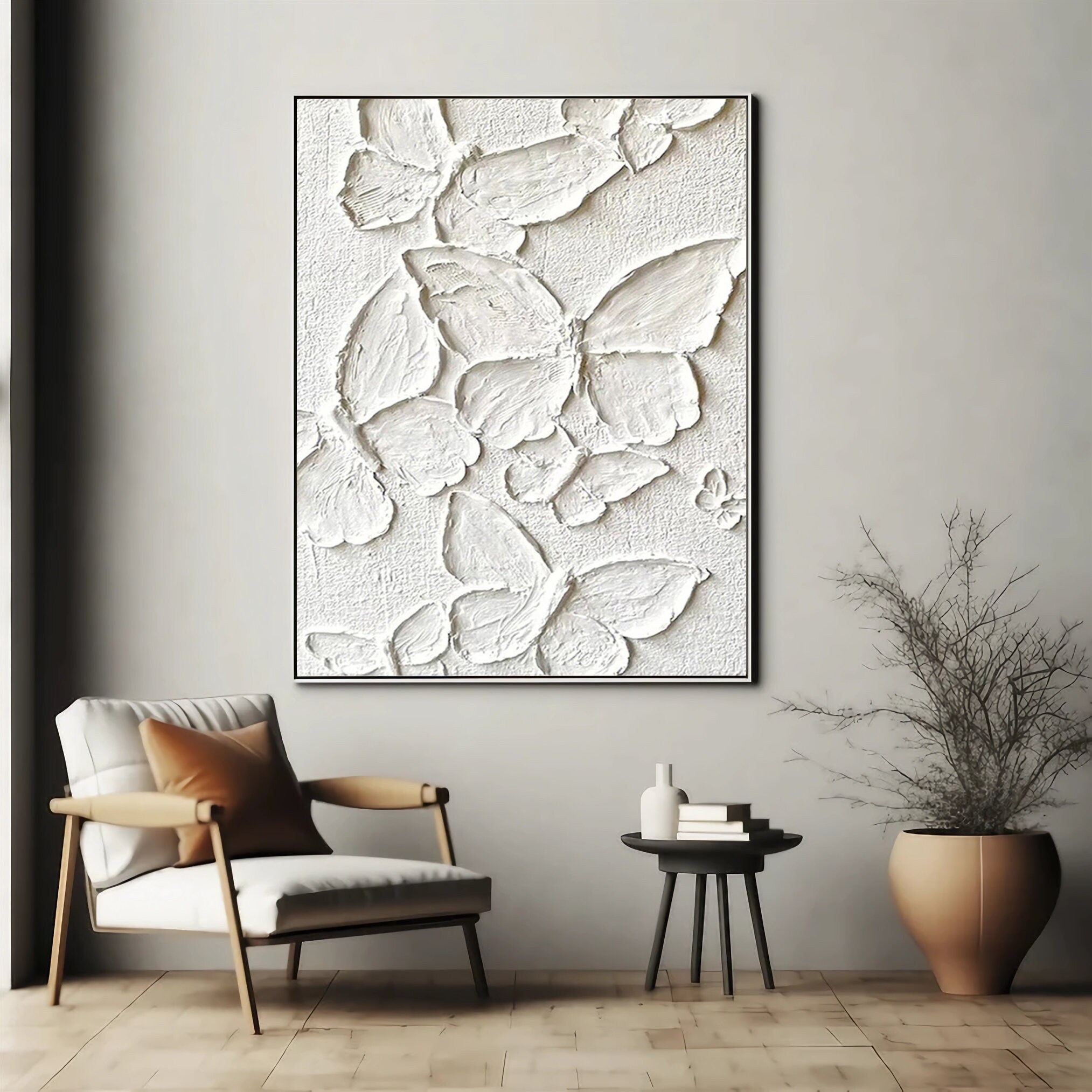 White Texture Butterfly Oil Painting Abstract Butterfly Painting ...