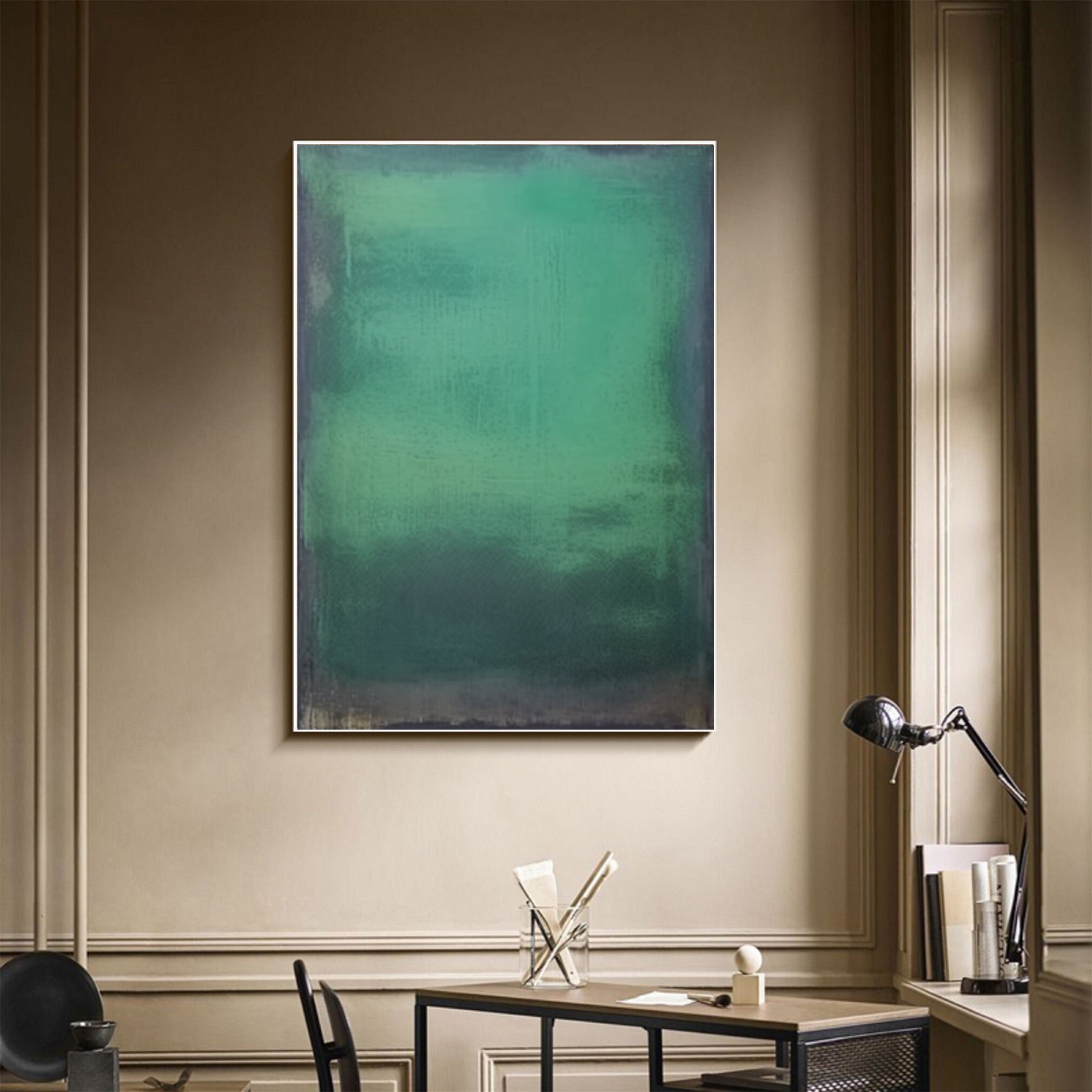 Large Modern Green Abstract Painting Green Gray Abstract Wall Art Green ...