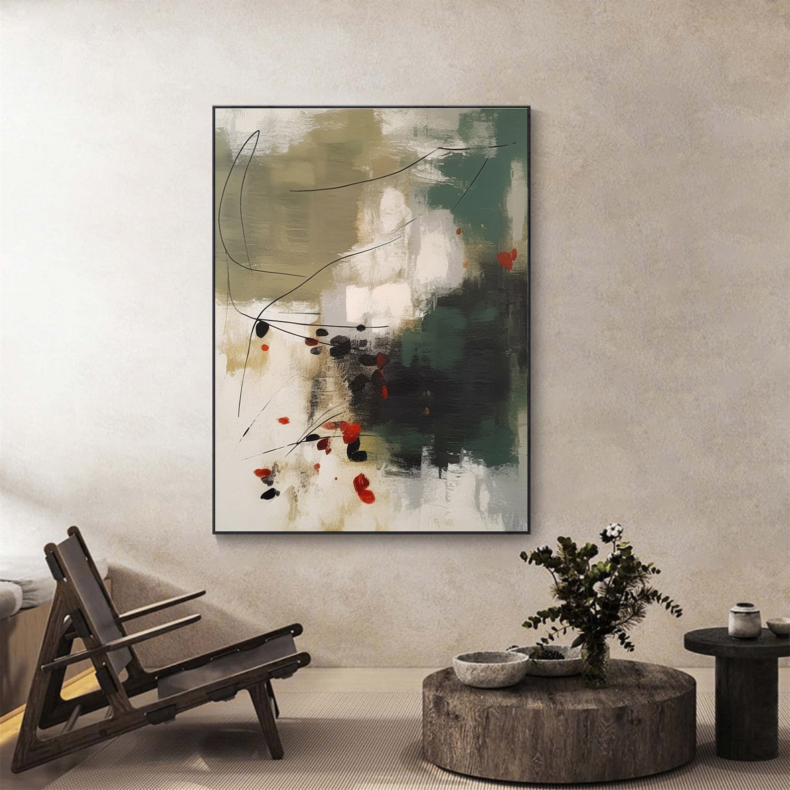 Large Green Beige Minimalist Abstract Painting Modern Green Wall Art ...