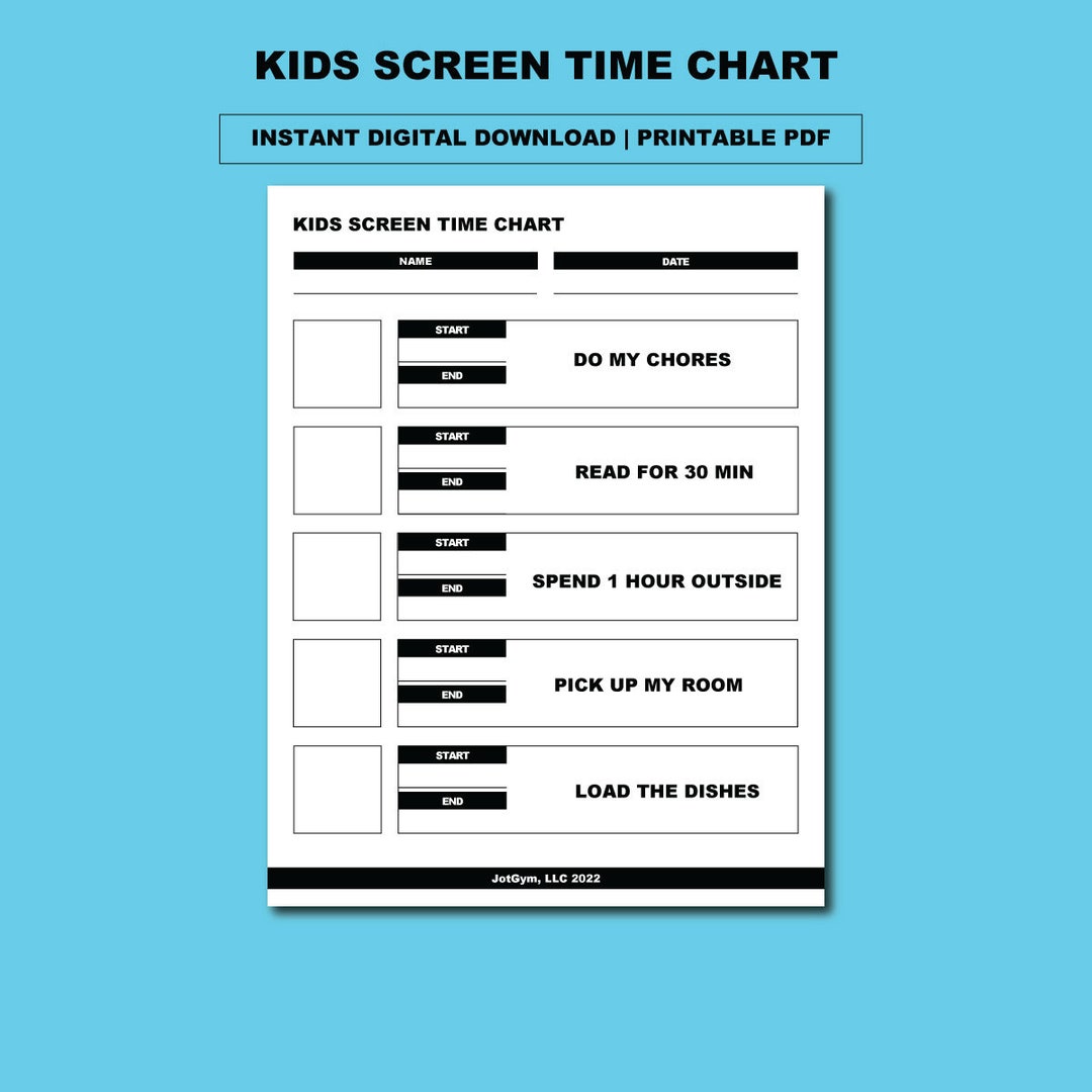 Kids Screen Time Chart | Printable | PDF - Kids Keepsake Journal ...