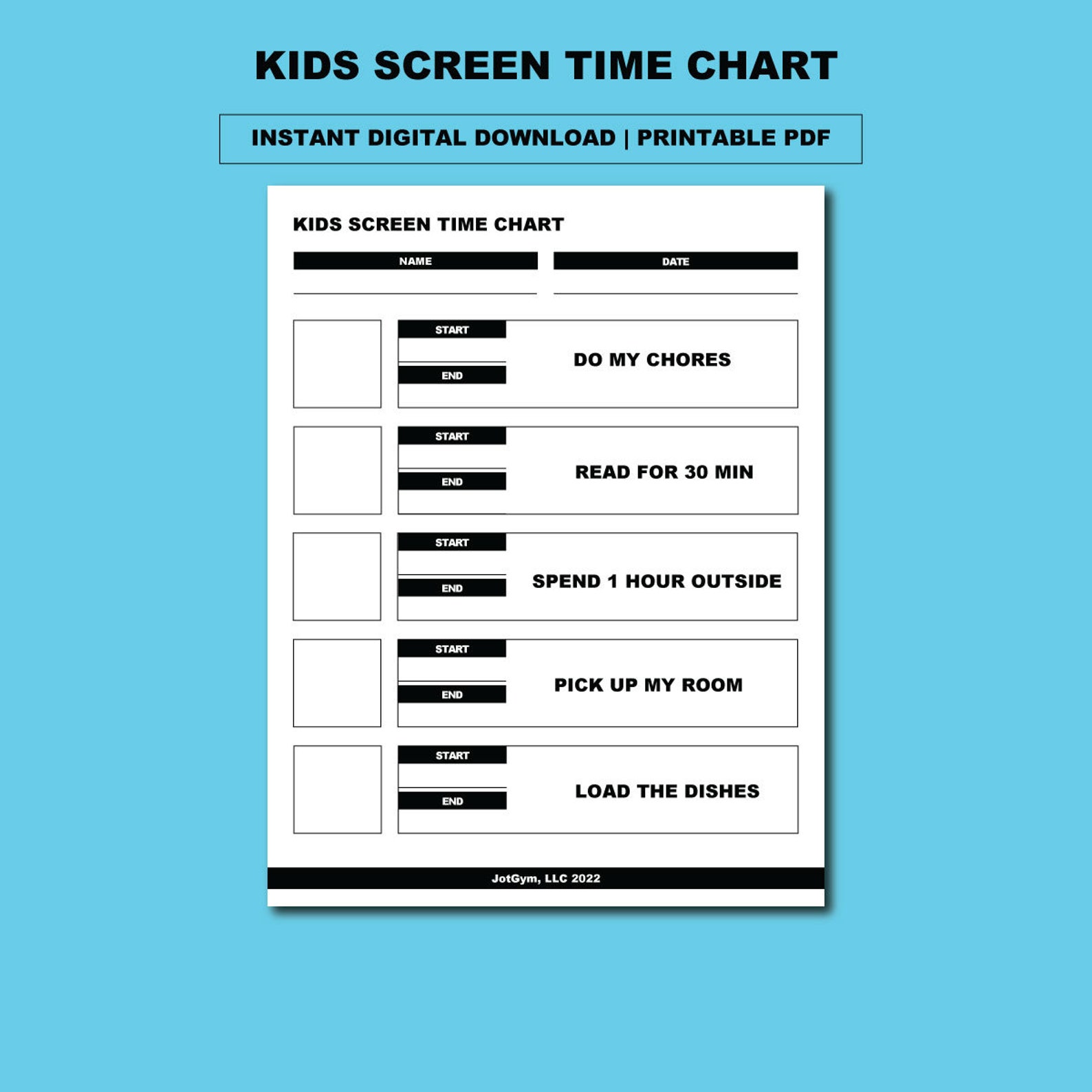 Kids Screen Time Chart Printable PDF - Etsy