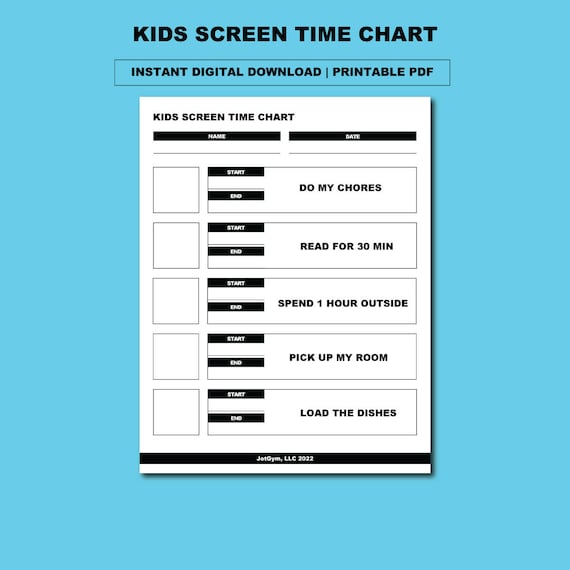 Kids Screen Time Chart Printable PDF - Etsy