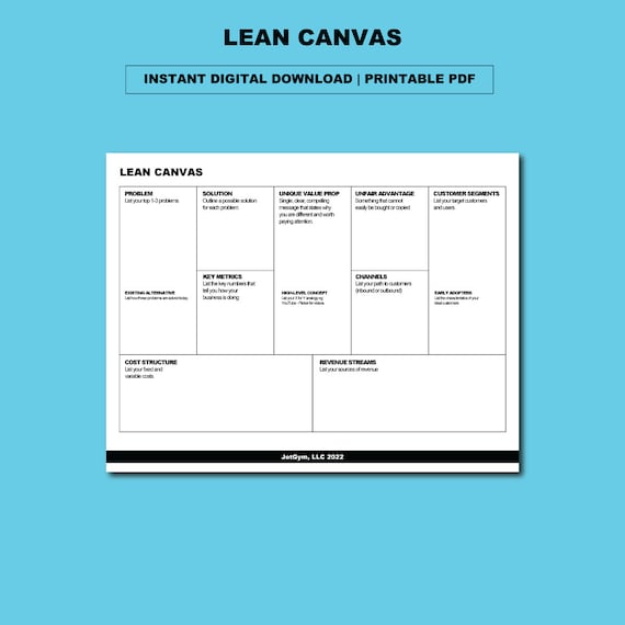 Lean Canvas Business Model Printable Start up Documents - Etsy Australia