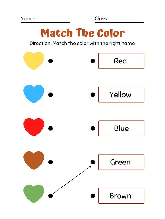 5 Printable Color Matching Worksheets - Etsy