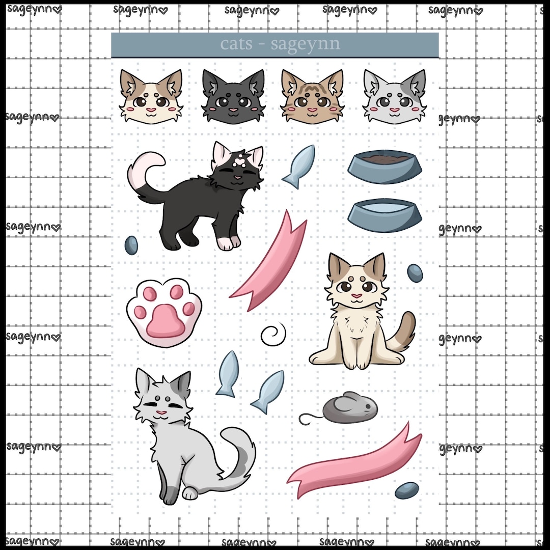 Cute Cat Sticker Sheet - Etsy