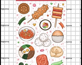 Korean Snacks Sticker Sheet Cute, Asian Snacks, Kawaii, Korea Food ...